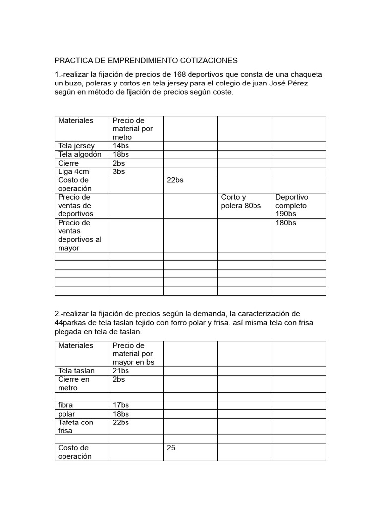 PRACTICA DE EMPRENDIMIENTO COTIZACIONESalecito-1 | PDF | Bienes de consumo | Moda