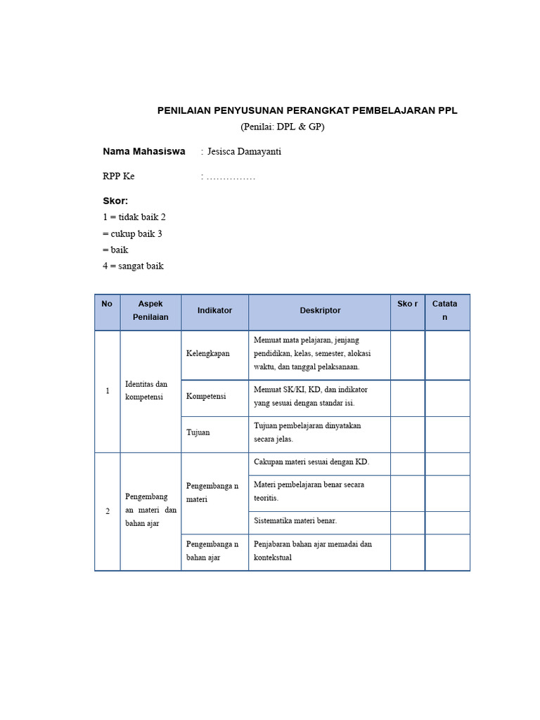 Format Penilaian GPL & DPL | PDF