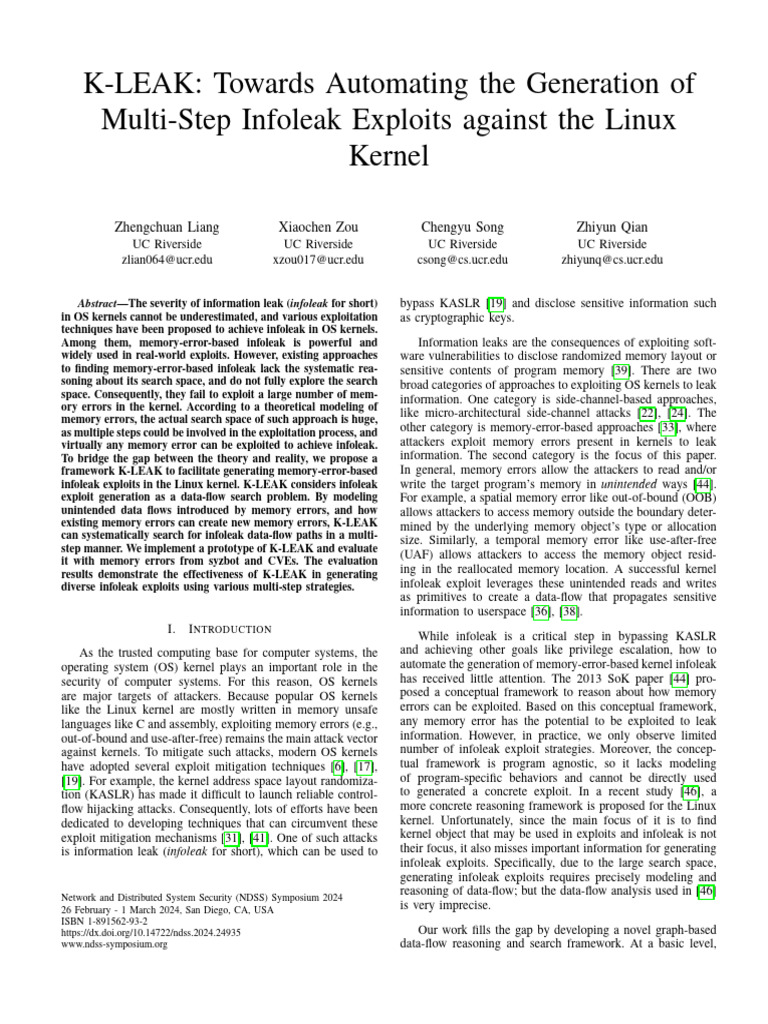 K Leak | PDF | Pointer (Computer Programming) | Kernel (Operating System)
