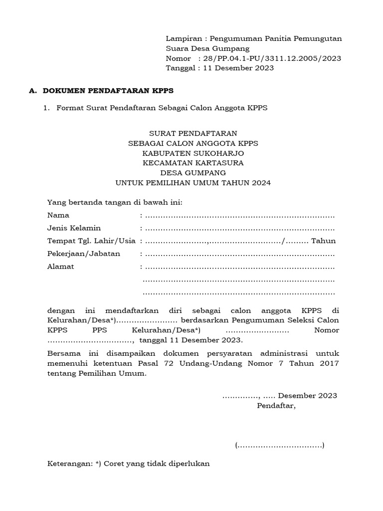 Lampiran Pendaftaran KPPS New | PDF