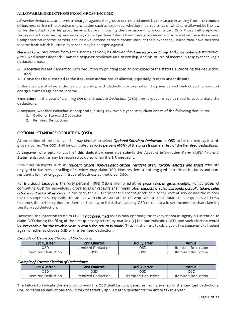 Lecture 8 Allowable Deductions | PDF | Tax Deduction | Taxation In The ...