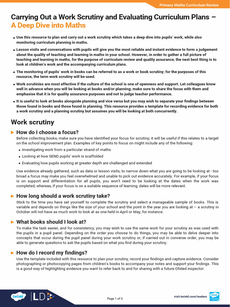 Carrying Out A Maths Work Scrutiny and Evaluating Curriculum Plans ...