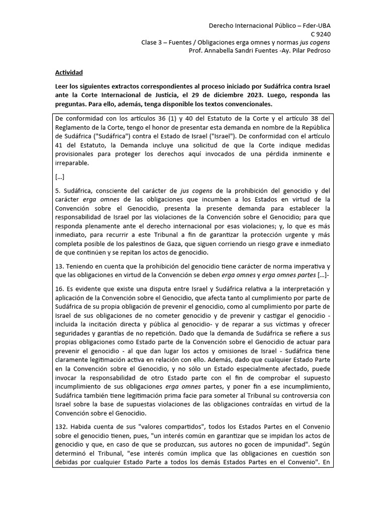 Clase 3 - Fuentes. Obligaciones Erga Omnes y Normas Jus Cogens ...