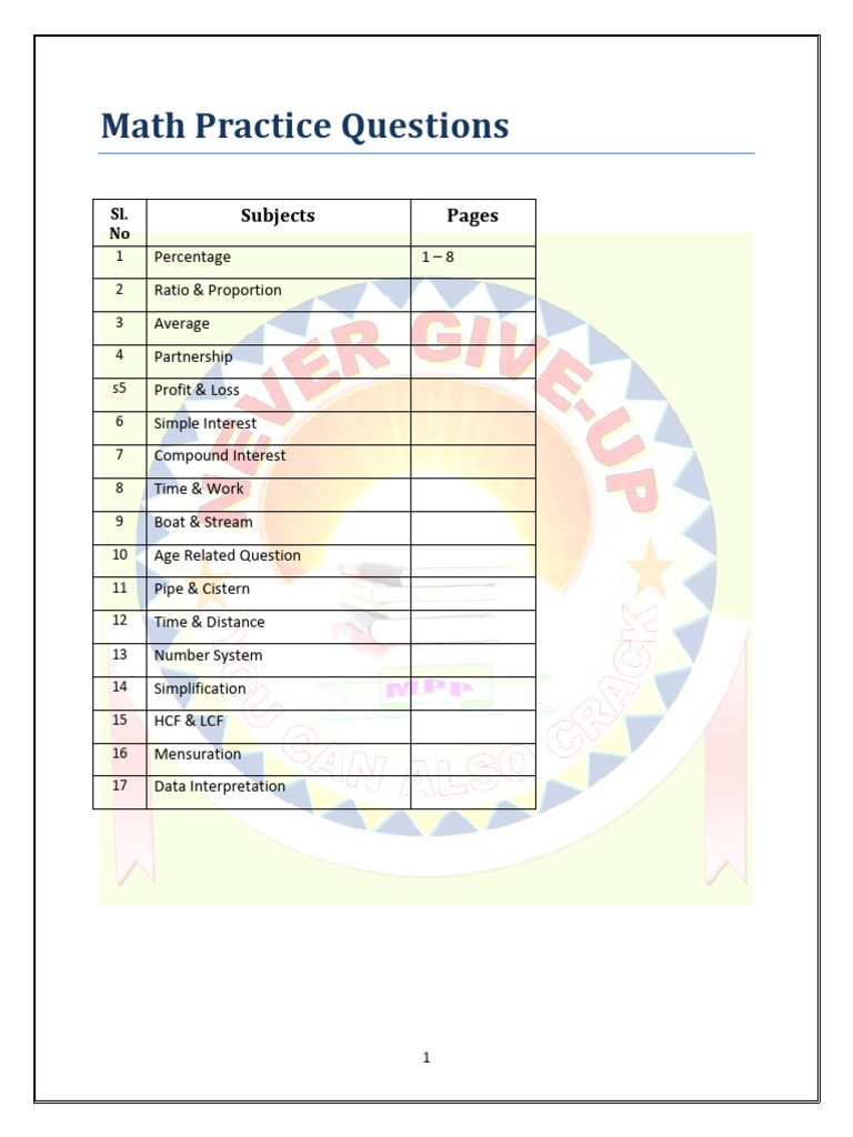 Math Practice Questions New | PDF | Percentage | Rupee