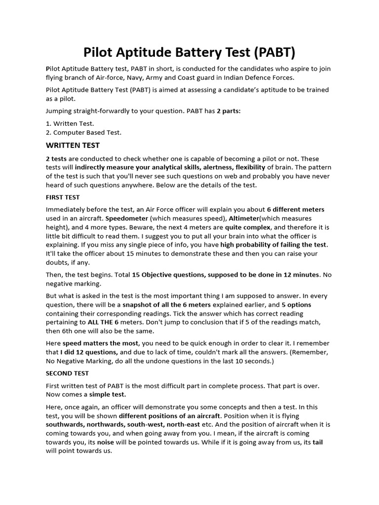 Understanding the Pilot Aptitude Battery Test | PDF | Aircraft | Aviation