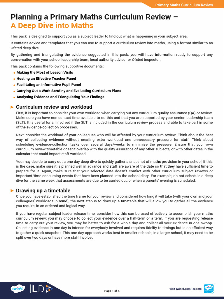 Planning A Maths Deep Dive Curriculum Review | PDF | Teachers | Curriculum