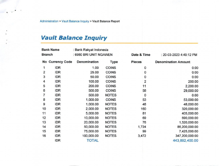 Vault Balance Inquiry 20 Maret - 0001 | PDF