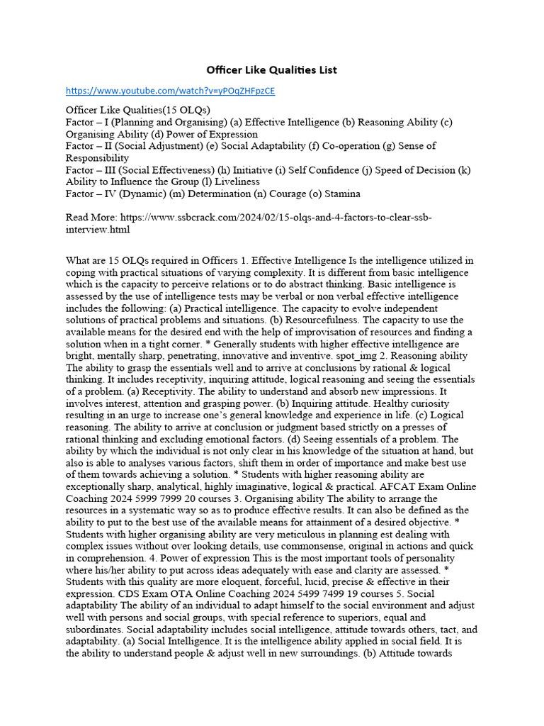Officer Like Qualities List | PDF | Intelligence | Reason