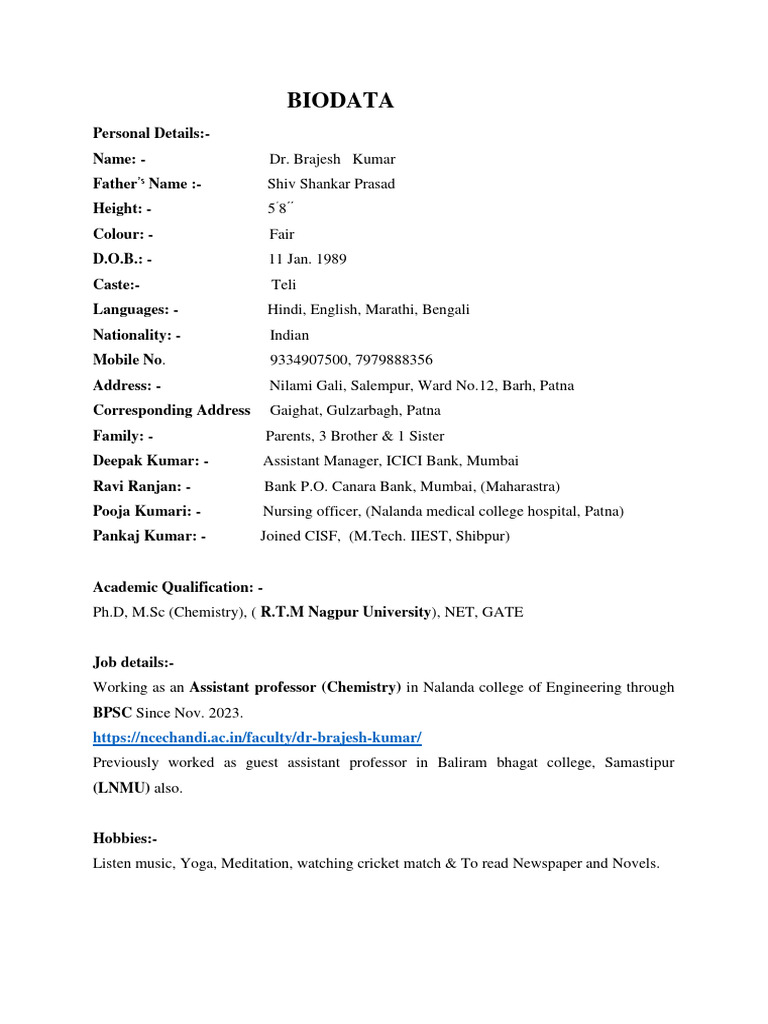 BRAJESH Bi Biob Bio Job Bio Bio Job Bio Job | PDF