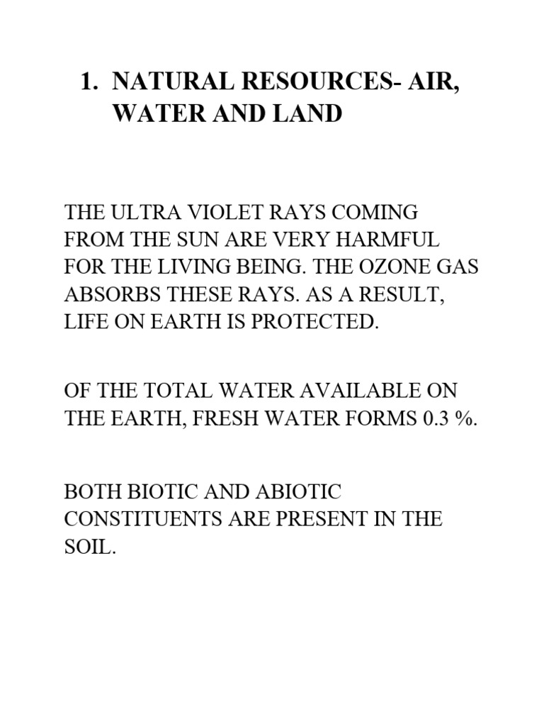 Natural Resources - Air, Water and Land. | PDF