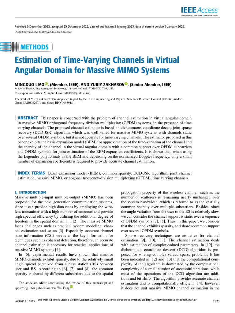 Estimation of Time-Varying Channels in Virtual Angular Domain For Massive MIMO Systems | PDF ...