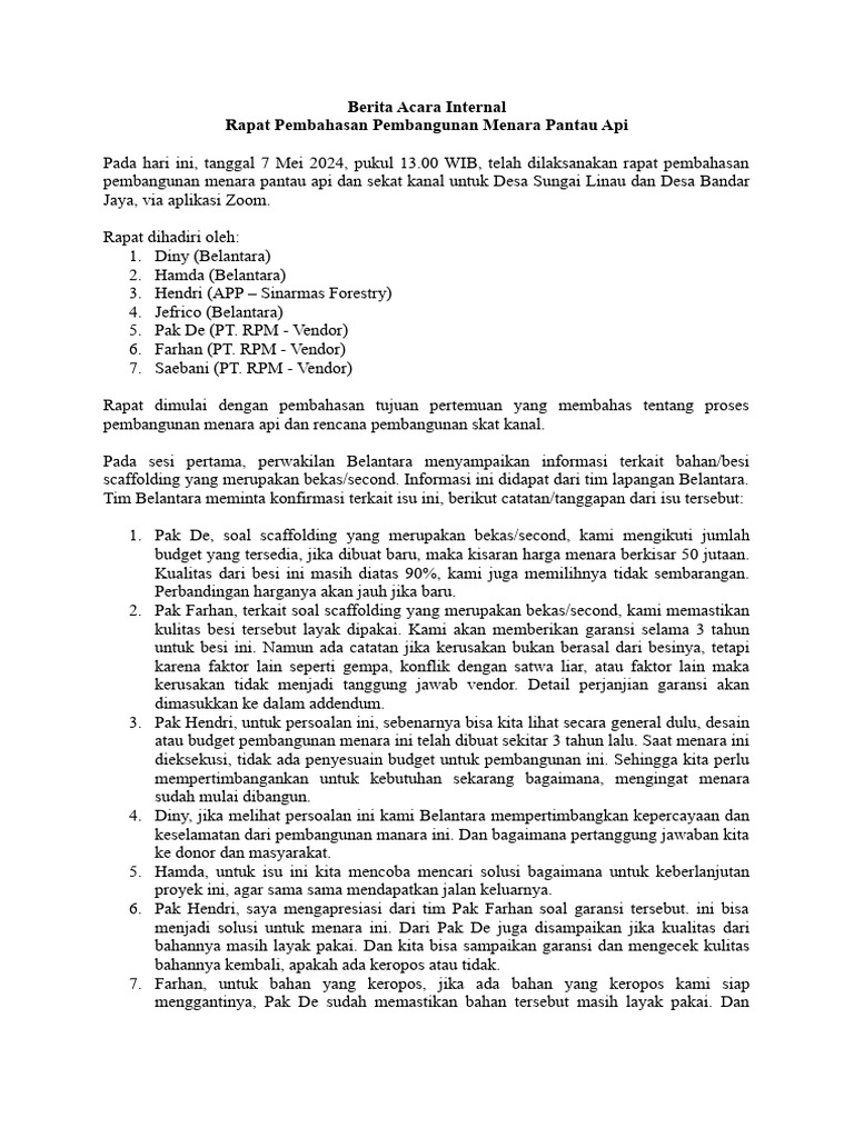 Berita Acara Pembangunan Menara Pantau Api | PDF