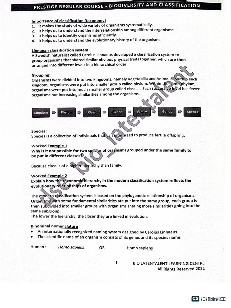 11 Biodiversity and Classification Note | PDF