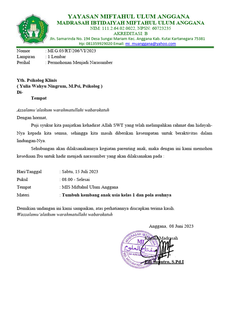 Undangan - Parenting Tgl. 15 Juli 2023 | PDF