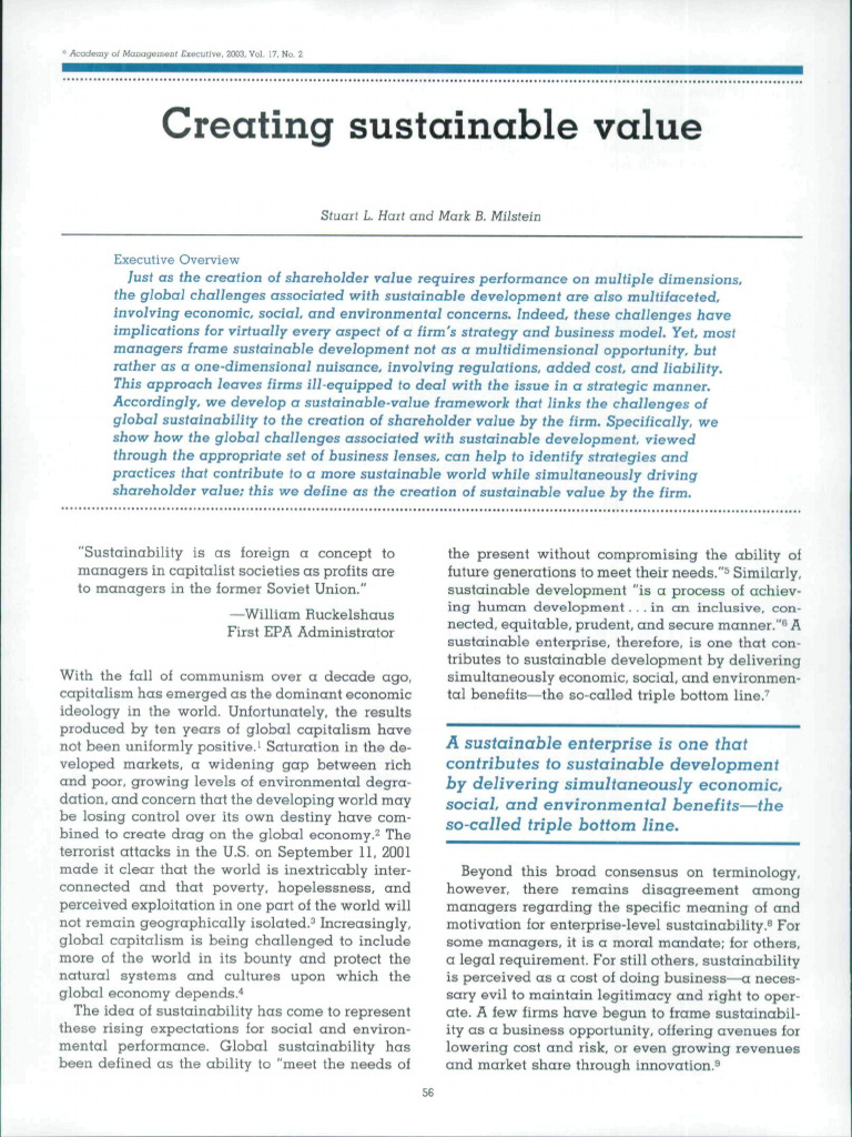 Hart And Milstein Ame 2003 Download Free Pdf Sustainability Clean Technology