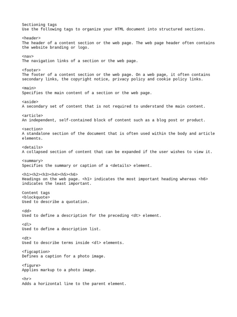 HTML Tags | PDF | Html Element | World Wide Web