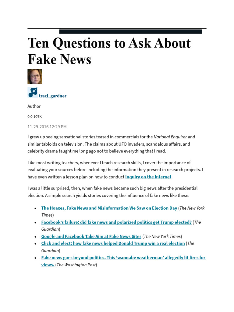 Ten Questions to Identify Fake News | PDF | News | Human Communication