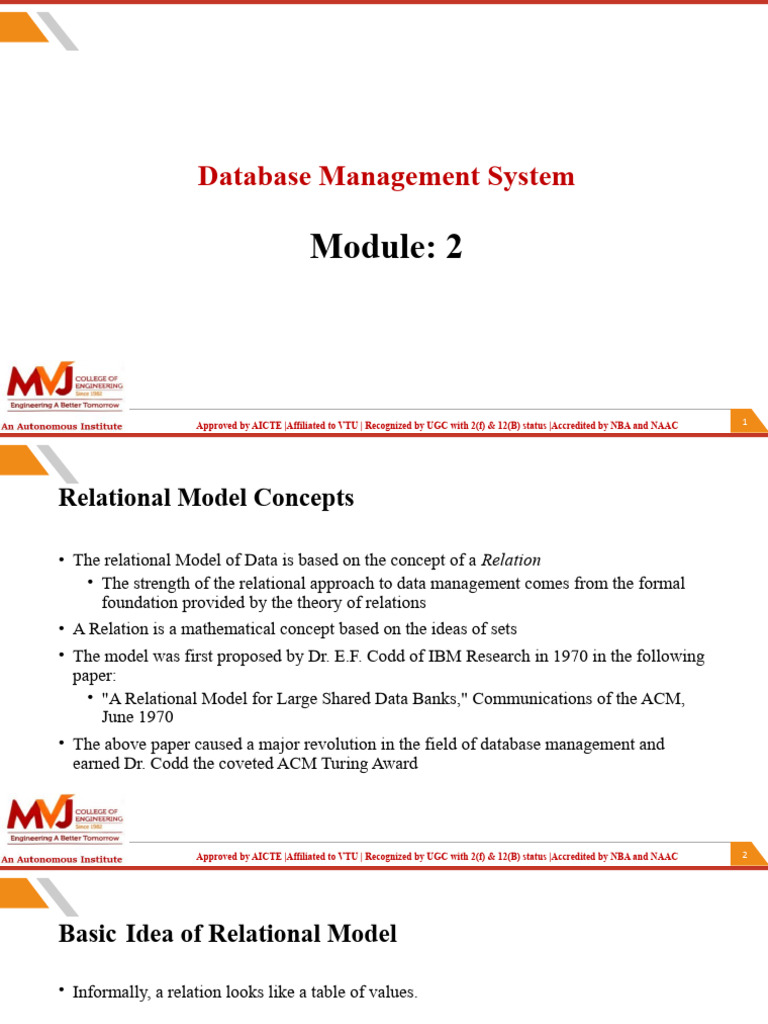 DBMS - Module2 - Till Cross Product | PDF | Relational Database | Relational Model