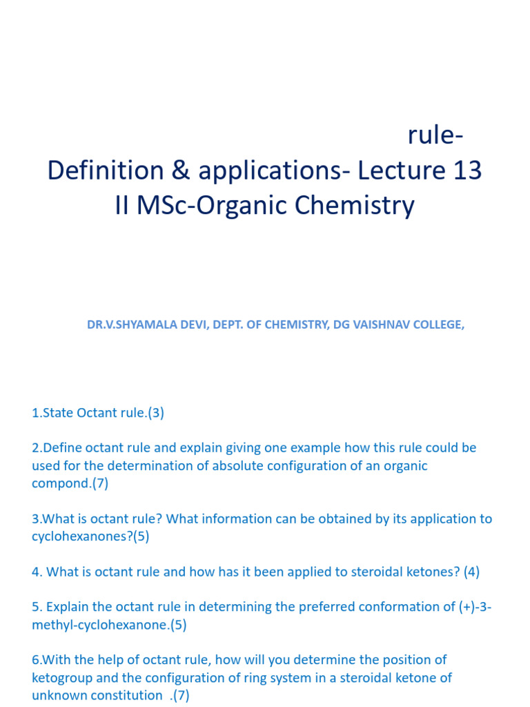 Octant & Axial Haloketone Rules Lecture | PDF | Ketone | Conformational ...