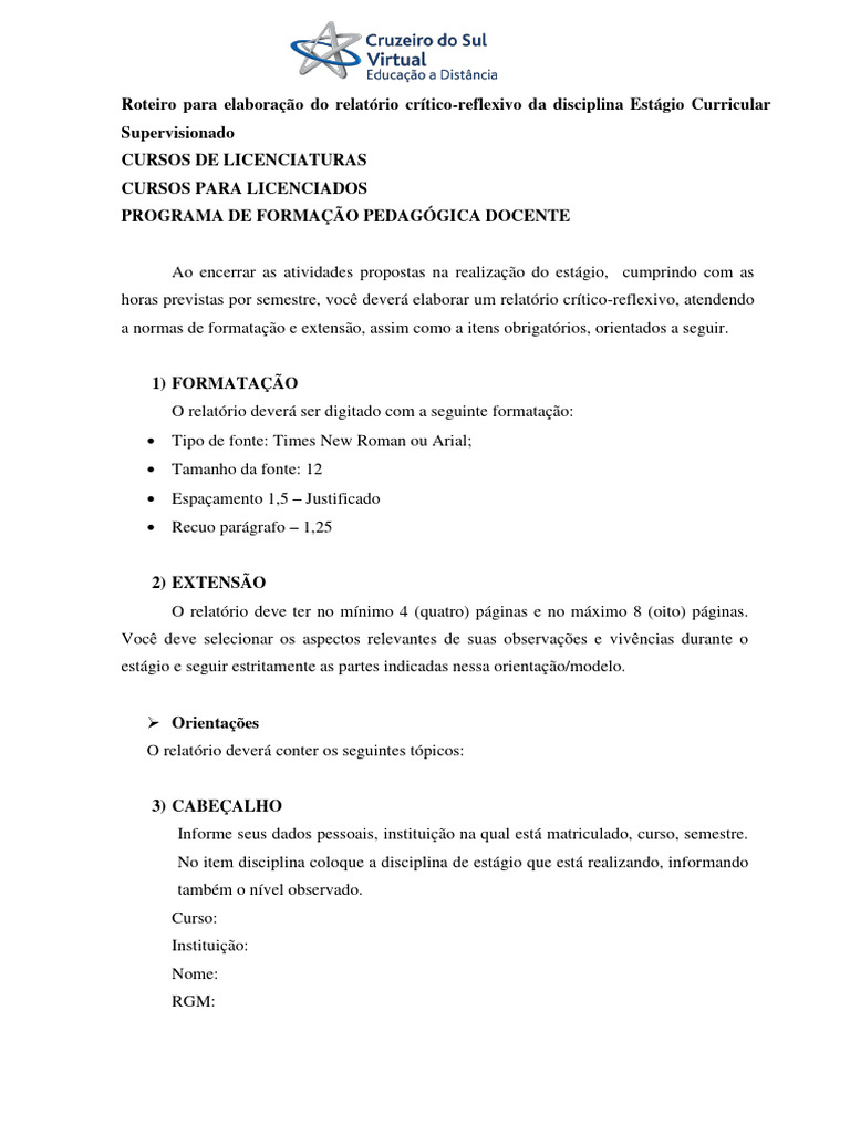 Roteiro Relatorio Licenciaturas | PDF | Pedagogia | Aprendizado