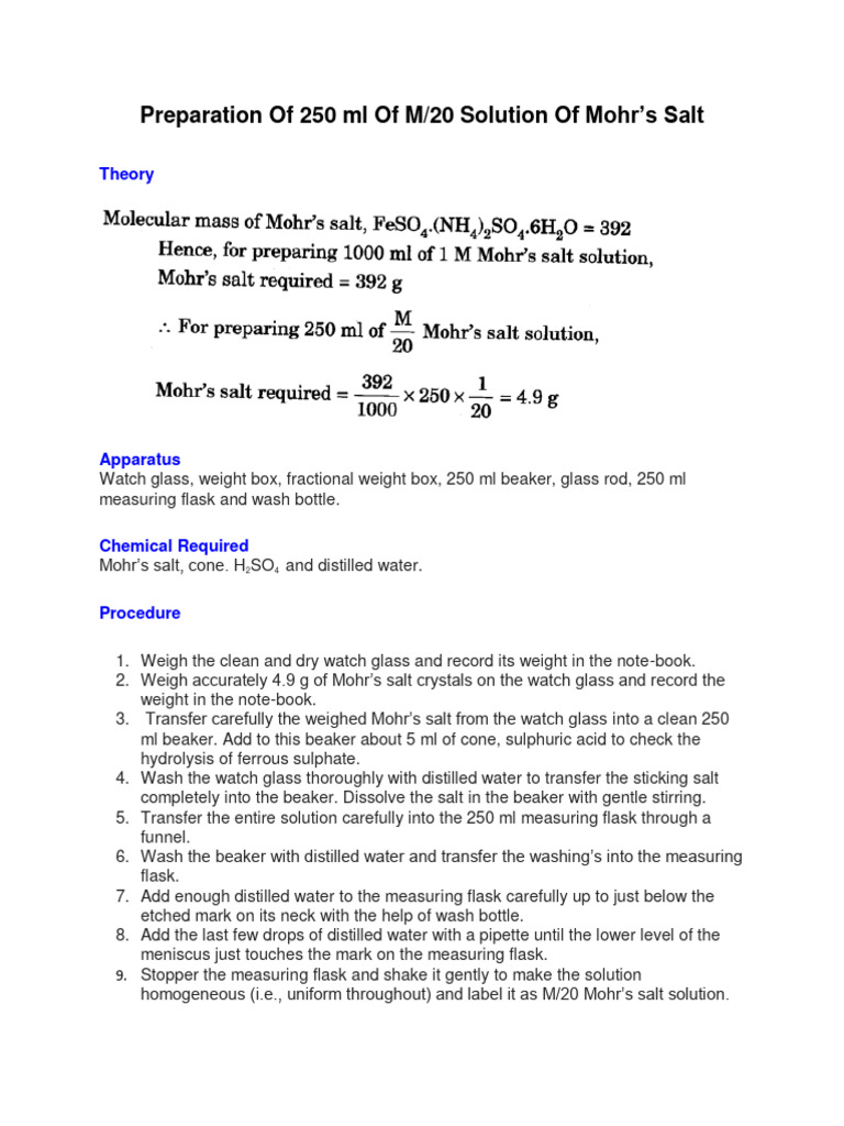 Mohr Salt Solution | PDF | Cooking, Food & Wine | Home & Garden