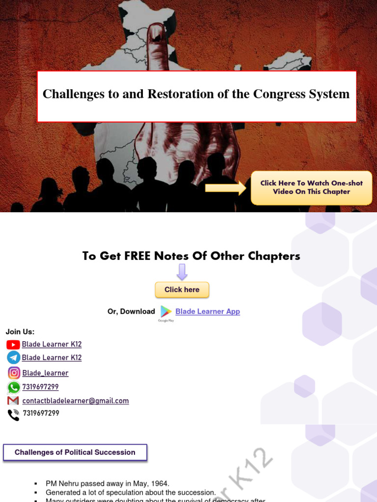 Challenges To and Restoration of The Congress System | PDF | Jawaharlal ...