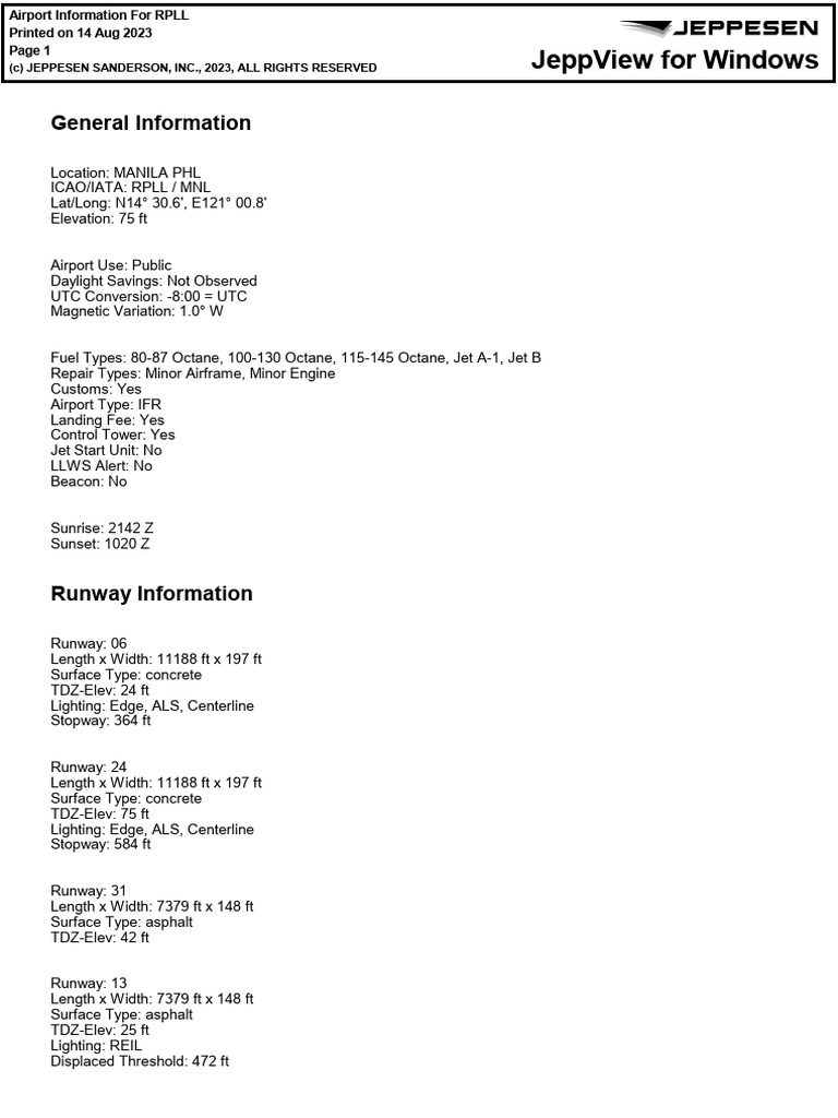RPLL-MNL - Eff10aug2023 | PDF | Air Traffic Control | Instrument Flight ...