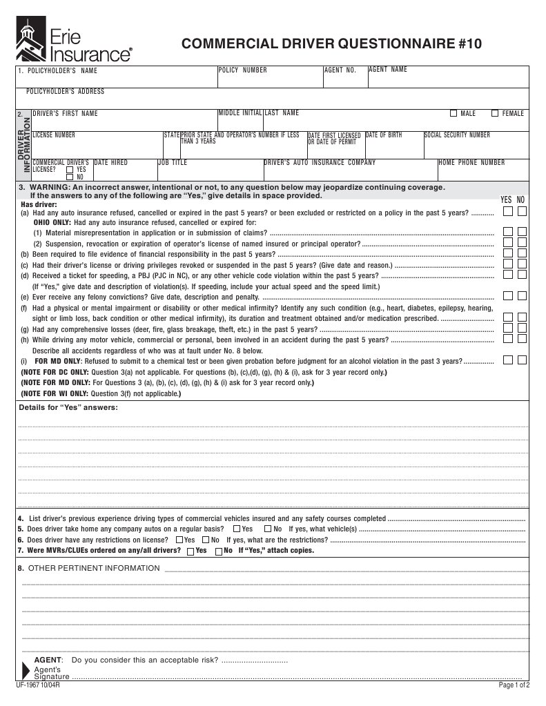 Commercial Driver Questionnaire | PDF | Fraud | Vehicle Insurance