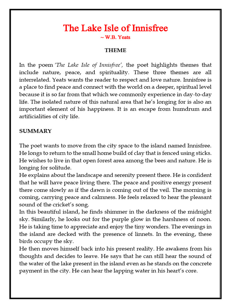 The Lake Isle of Innisfree | PDF