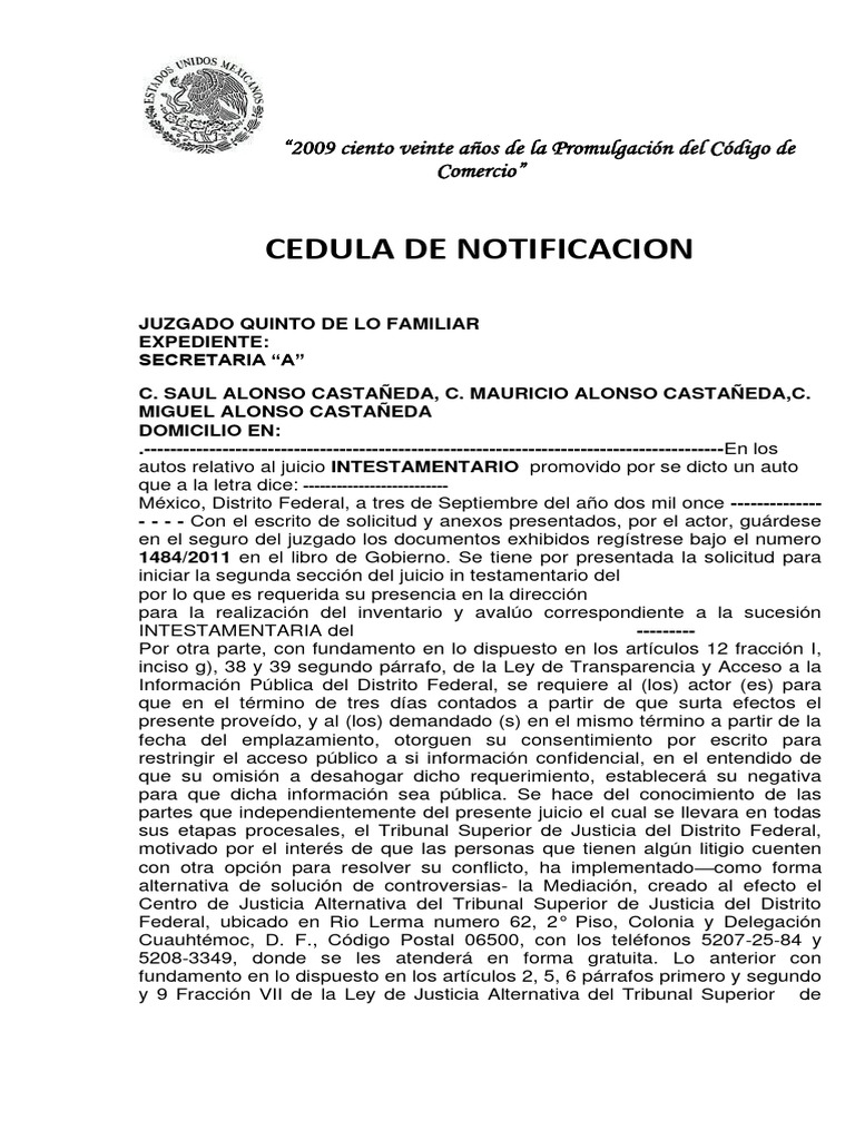 Ejemplo Cedula de Notificacion Dos | PDF | Gobierno | Justicia