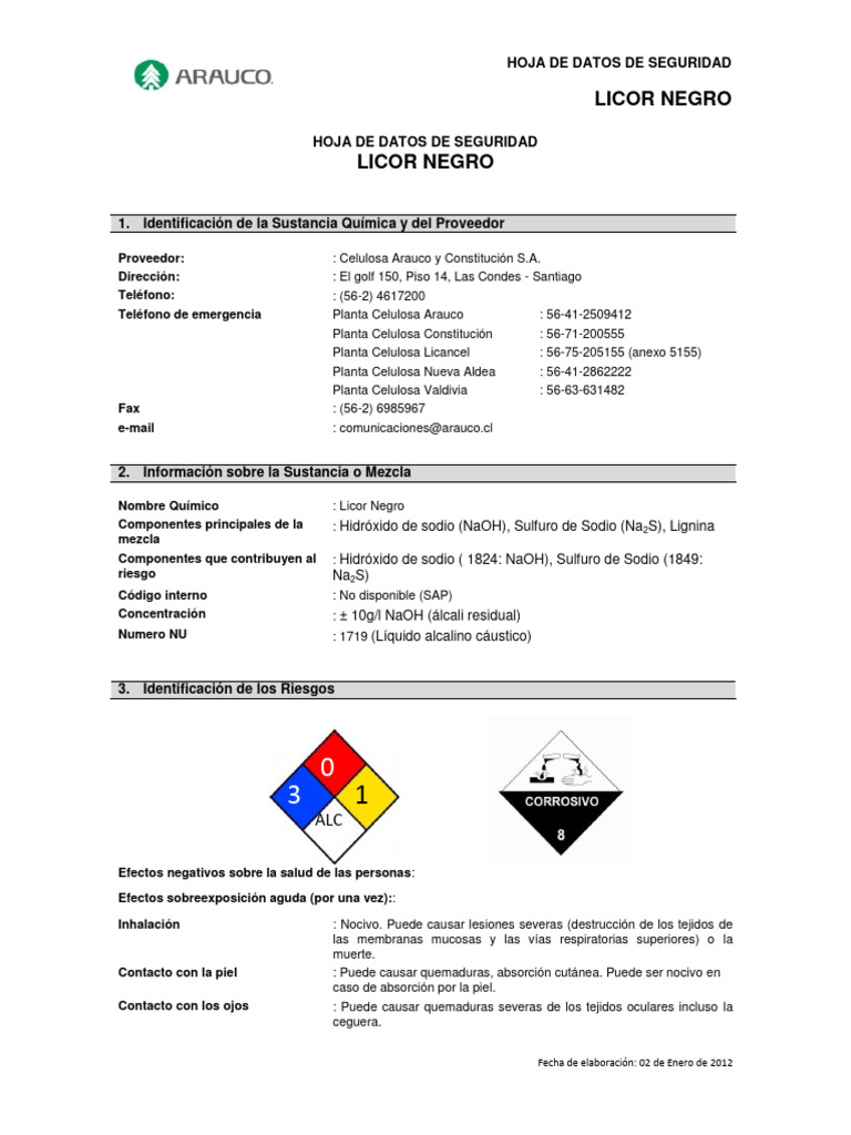 HDS Licor Negro | PDF | Agua | Corrosión