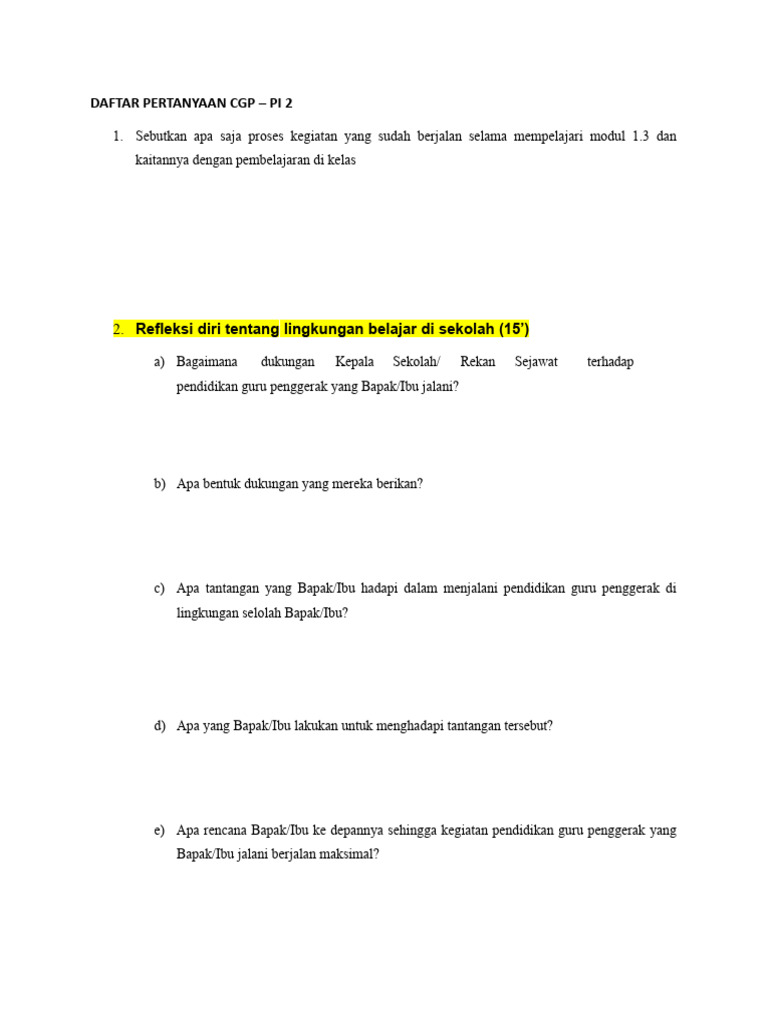 Pi 2 - Daftar Pertanyaan CGP | PDF | Ilmu Sosial | Seni