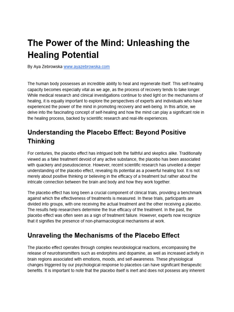 The Power of The Mind - Unleashing The Healing Potential | PDF ...