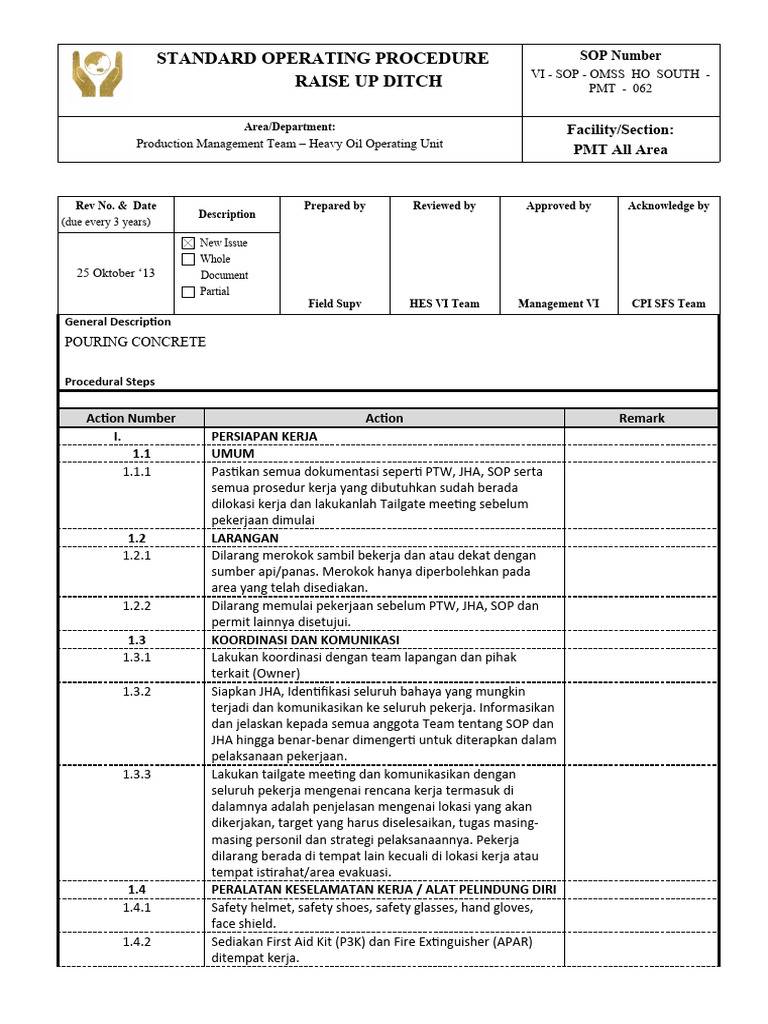 SOP Raise Up Ditch Pouring Concrete-1 | PDF