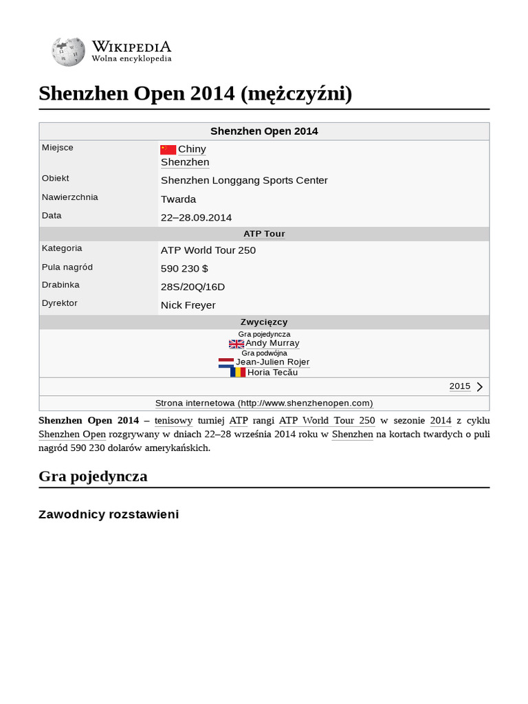 Shenzhen Open 2014 (Mężczyźni) | PDF