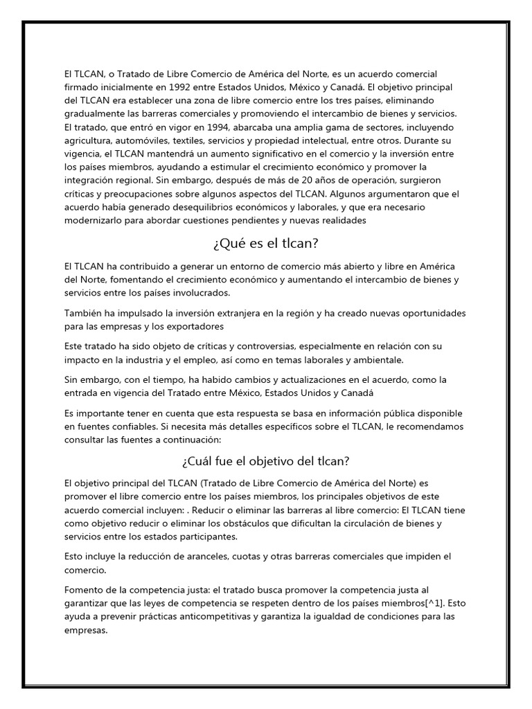 El TLCAN | PDF | Tratado de Libre Comercio Norteamericano | Libre comercio