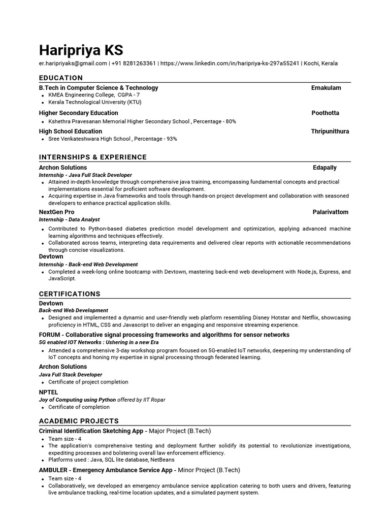 Priya Resume | PDF | Web Development | Internet Of Things