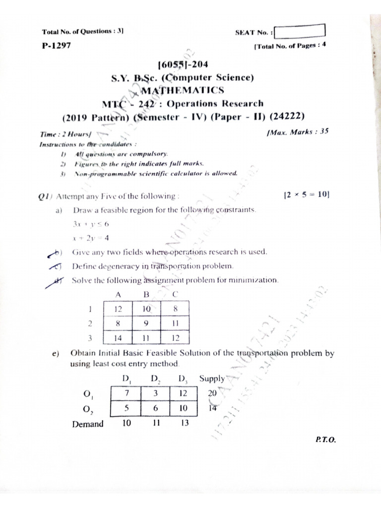 Operation Research Que. Paper | PDF