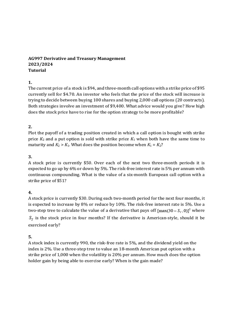 Derivatives and Treasury Management | PDF | Option (Finance) | Put Option