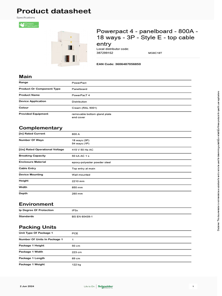 Schneider Electric Powerpact 4 MCCB PanelBoard MG8C18T | PDF | Economy ...