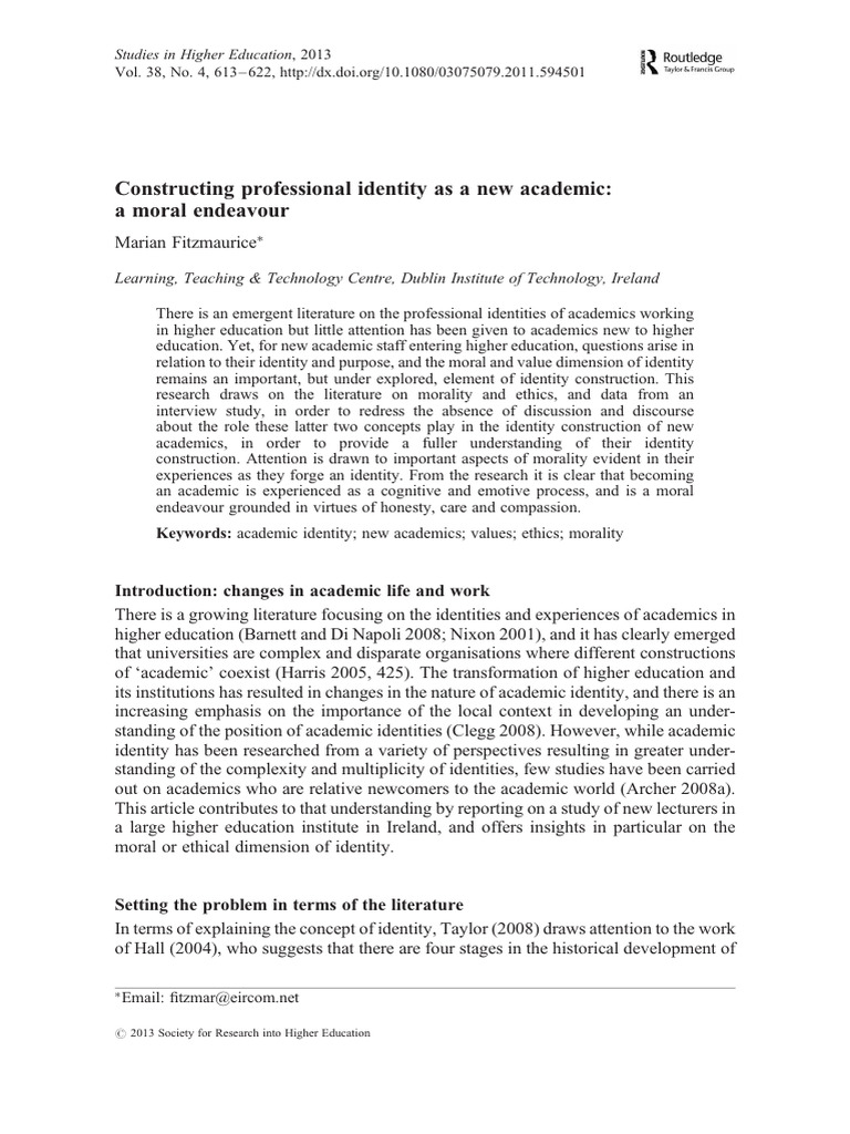 2013 Constructing Professional Identity As A New Academic | PDF ...