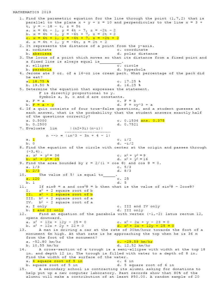 Math Review 1 | PDF | Ellipse | Geometry