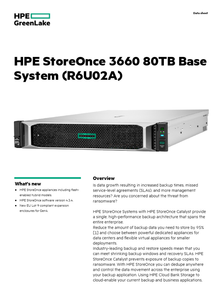 HPE StoreOnce 3660 80TB Base System-PSN1013350029FIEN | PDF | Backup | Cloud Computing