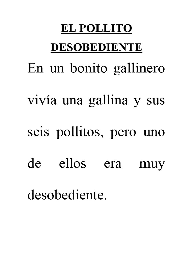Cuento Pollito Desobediente | PDF