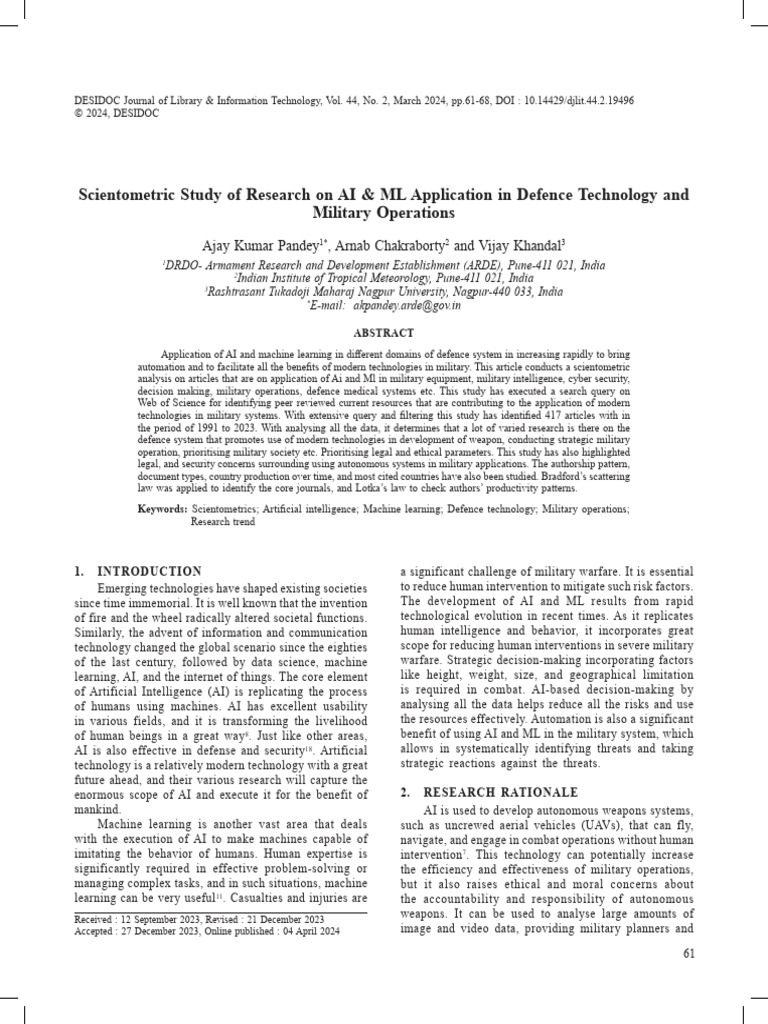 Scientometric Study of Research On AI ML Applicati | PDF | Artificial ...
