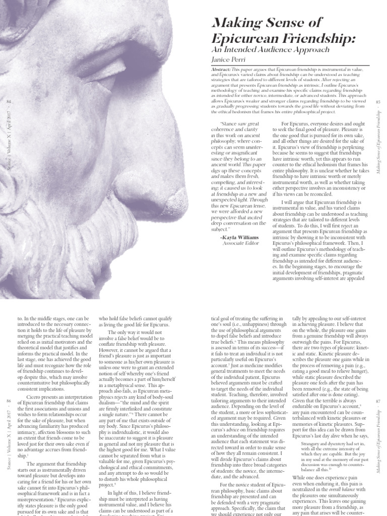 Ktdavis,+Making+Sense+of+Epicurean+Friendship Perri - Janice | PDF | Pleasure | Hedonism