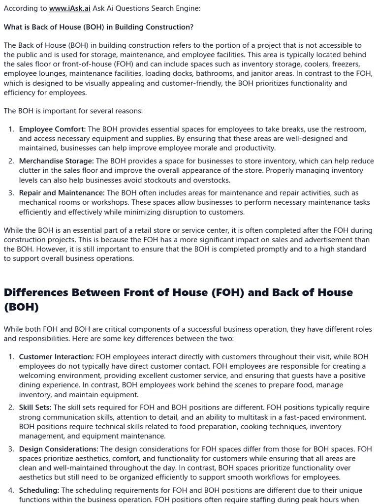 Iask Expert What Is Back of House Mean in Building | PDF