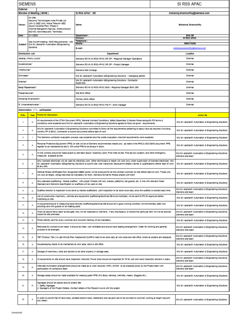Salcomp STP-3 - Site EHS Kick Off Meeting | PDF | Electrician | Siemens