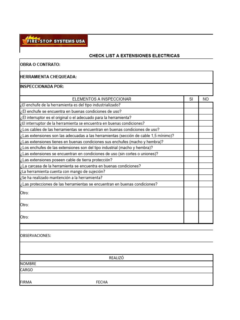 Check List Extensiones Electricas | PDF