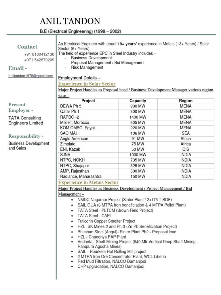 2023-09-S-CV-Anil Tandon | PDF | Mining